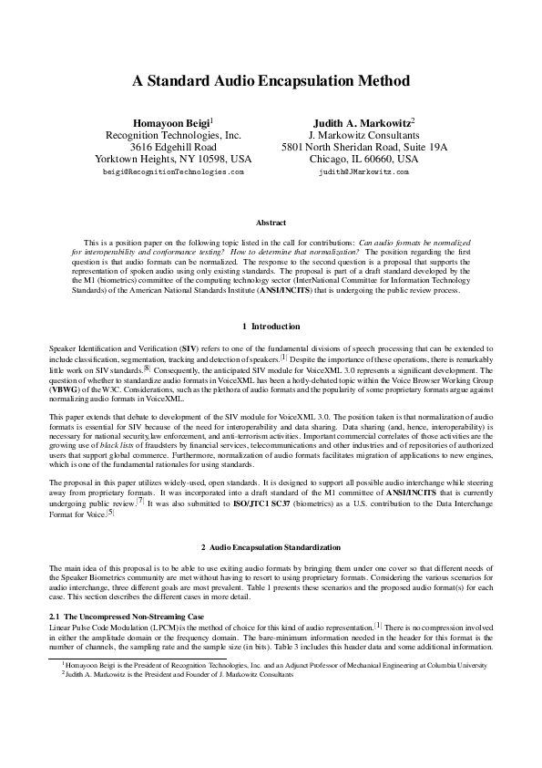 (PDF) A Standard Audio Encapsulation Method | Judith Markowitz and ...