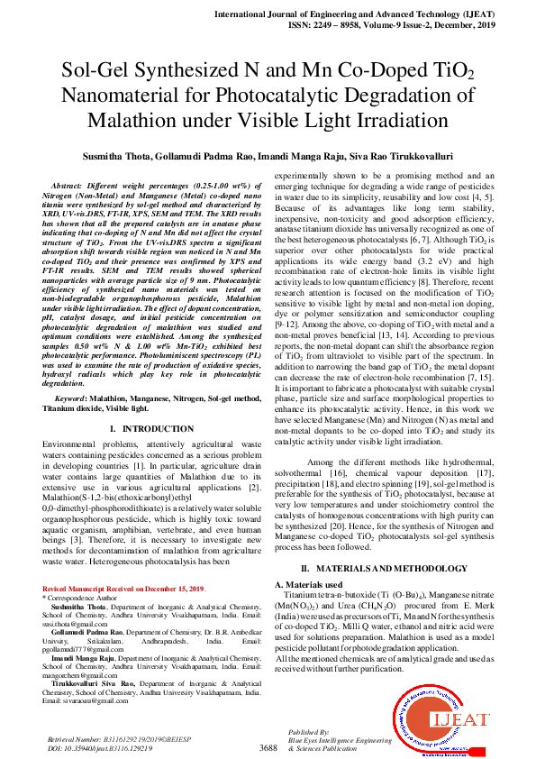 (PDF) Sol-Gel Synthesized N and Mn Co-Doped TiO2 Nanomaterial for ...