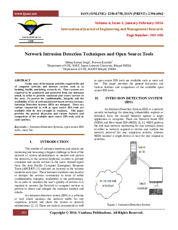 (PDF) Network Intrusion Detection Techniques and Open Source Tools