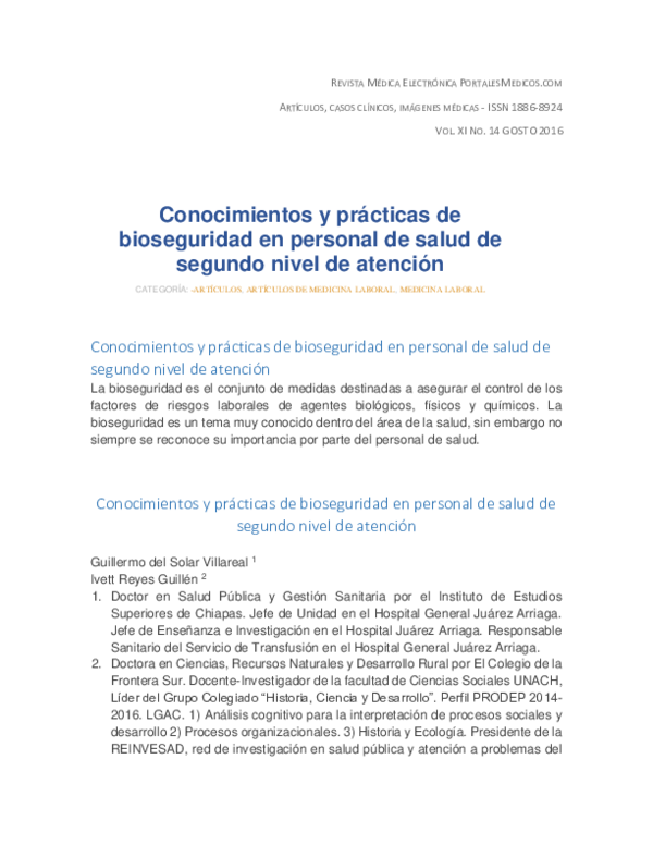 (PDF) Conocimientos y prácticas de bioseguridad en personal de salud de ...