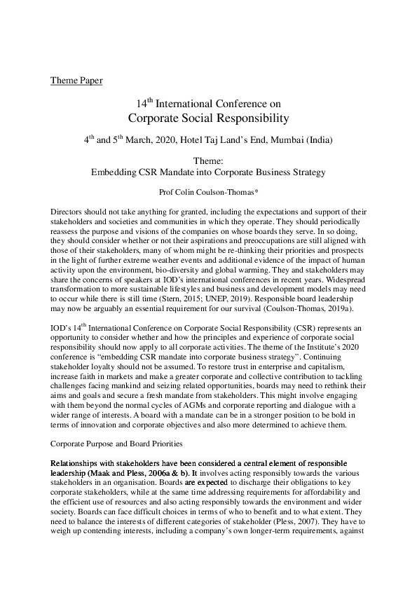 (PDF) [Theme Paper] 14th International Conference on Corporate Social ...