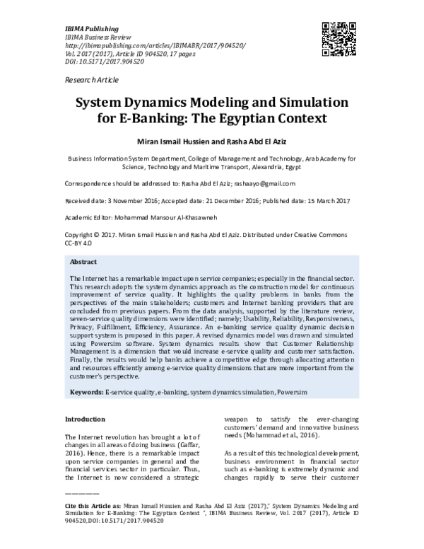 (PDF) System Dynamics Modeling and Simulation for E-Banking: The Egyptian Context