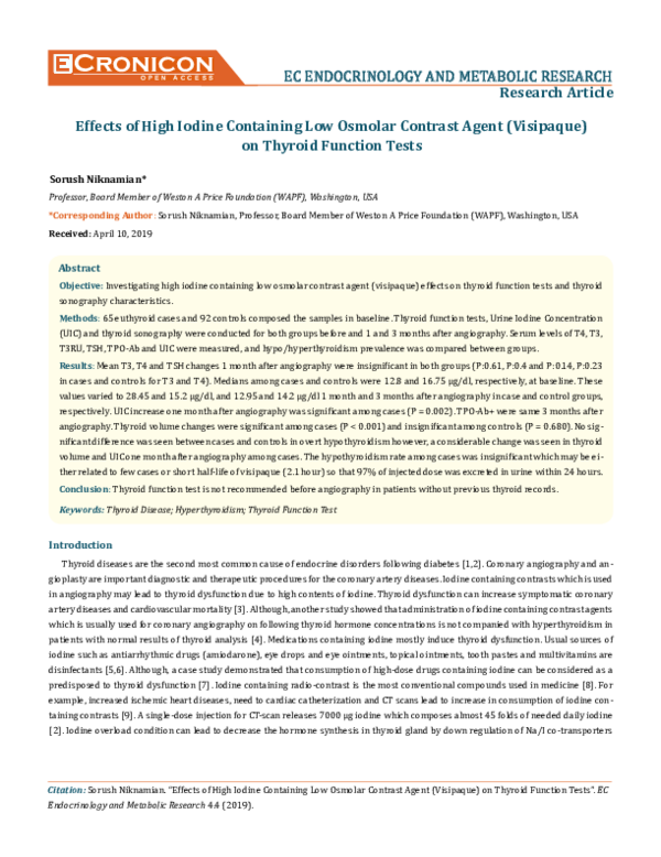 (PDF) Effects of High Iodine Containing Low Osmolar Contrast Agent ...