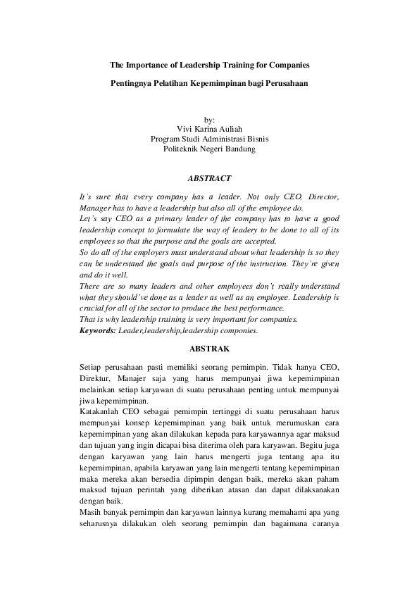 (DOC) The Importance of Leadership Training for Companies Pentingnya Pelatihan Kepemimpinan bagi ...