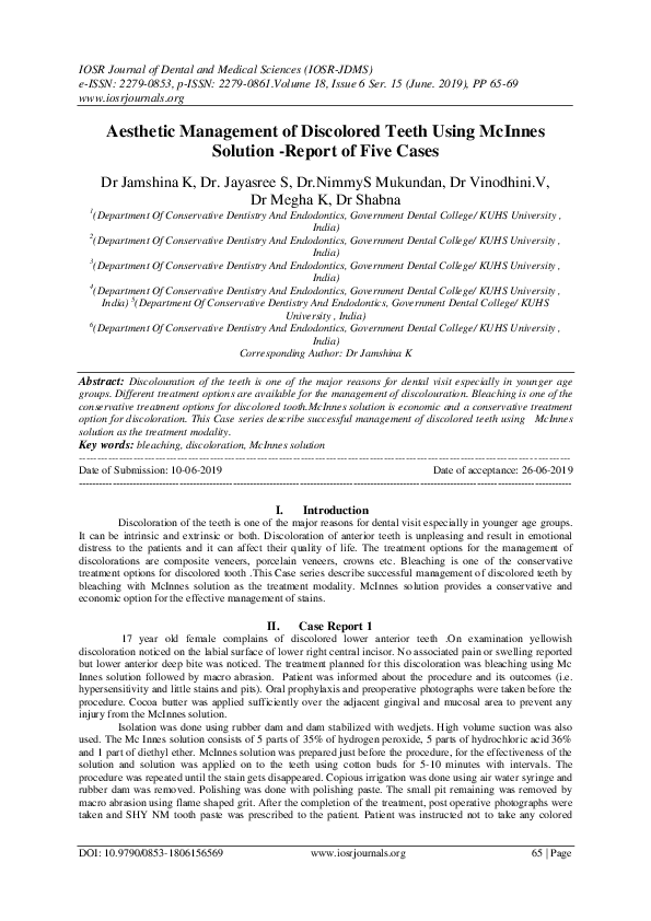 (PDF) Aesthetic Management of Discolored Teeth Using McInnes Solution ...