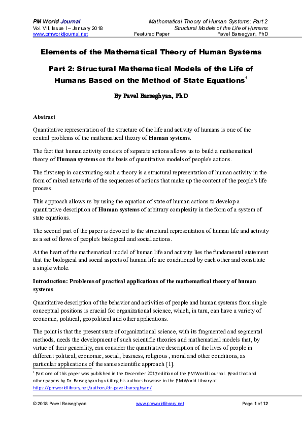 (DOC) Elements of the Mathematical Theory of Human Systems Part 2 ...