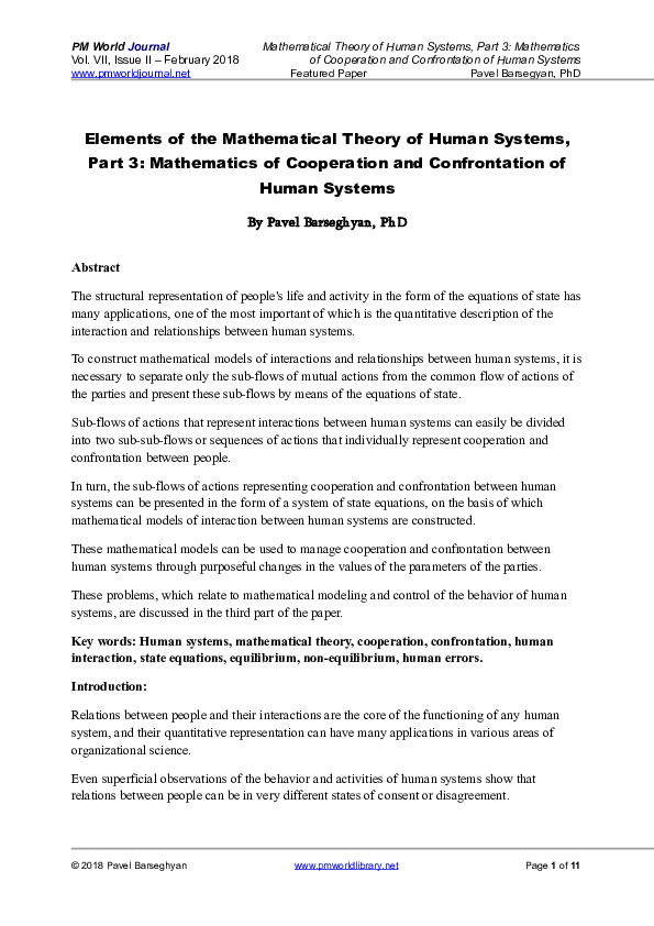 (DOC) Elements of the Mathematical Theory of Human Systems, Part 3 ...