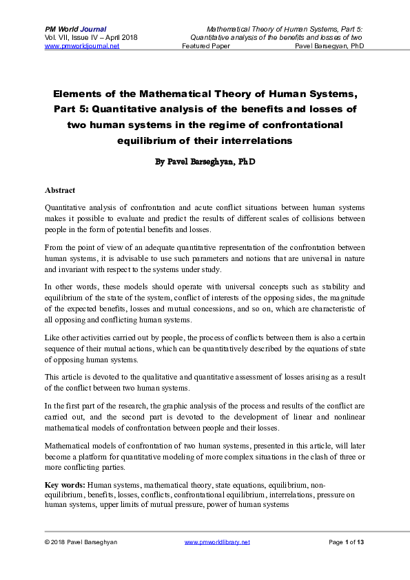 (DOC) Elements of the Mathematical Theory of Human Systems, Part 5 ...