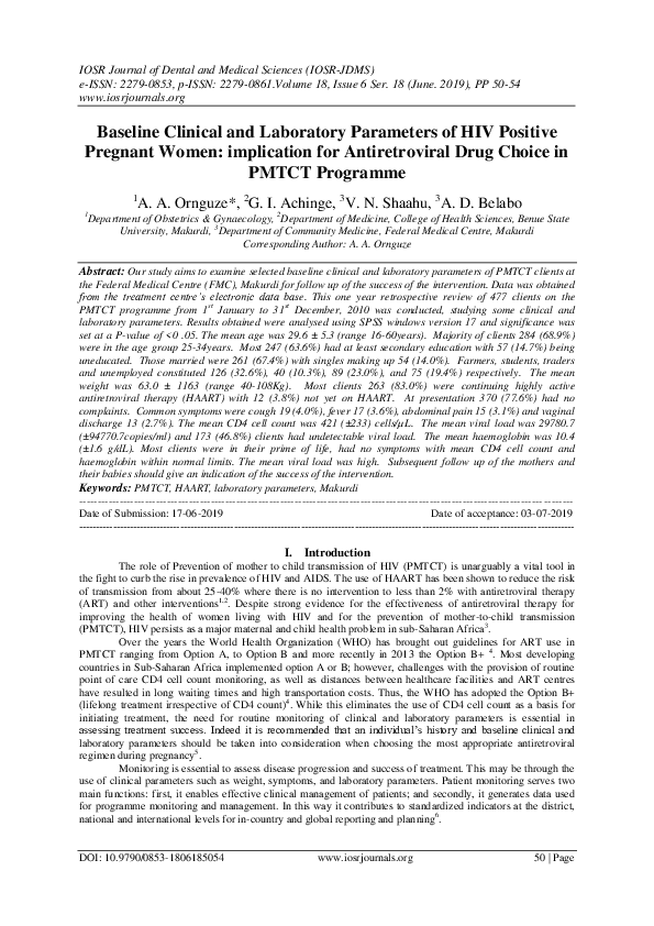 (PDF) Baseline Clinical and Laboratory Parameters of HIV Positive ...
