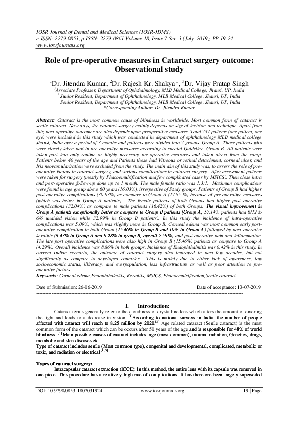 (PDF) Role of pre-operative measures in Cataract surgery outcome ...