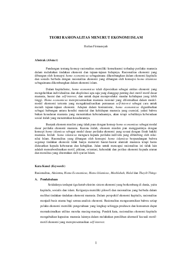 (PDF) TEORI RASIONALITAS MENURUT EKONOMI ISLAM
