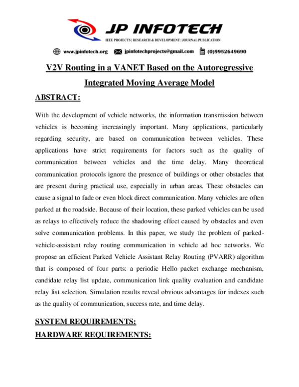 (DOC) V2V Routing in a VANET Based on the Autoregressive Integrated Moving Average Model