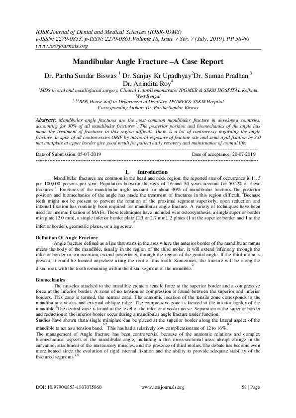 (PDF) Mandibular Angle Fracture -A Case Report