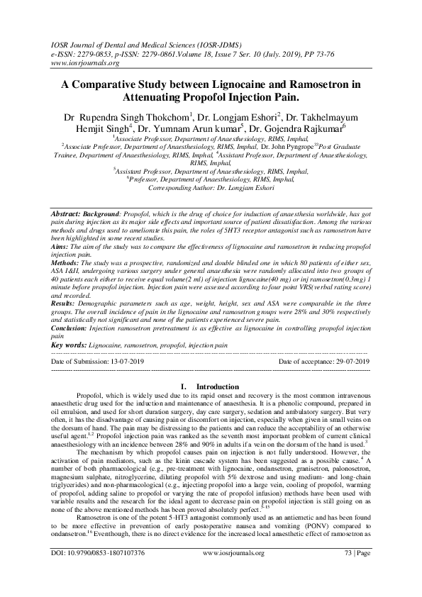 (PDF) A Comparative Study between Lignocaine and Ramosetron in ...