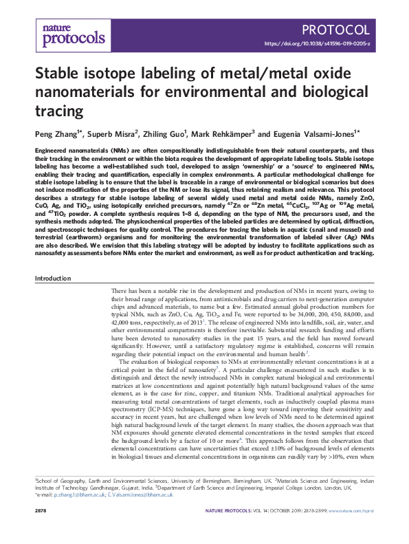 (PDF) Stable isotope labeling of metal/metal oxide nanomaterials for environmental and ...