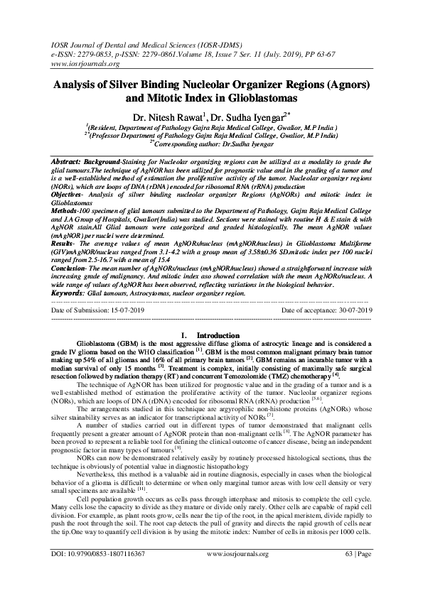 (PDF) Analysis of Silver Binding Nucleolar Organizer Regions (Agnors ...