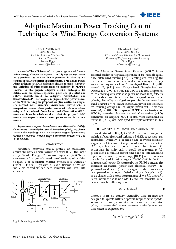 (PDF) Adaptive Maximum Power Tracking Control Technique for Wind Energy Conversion Systems