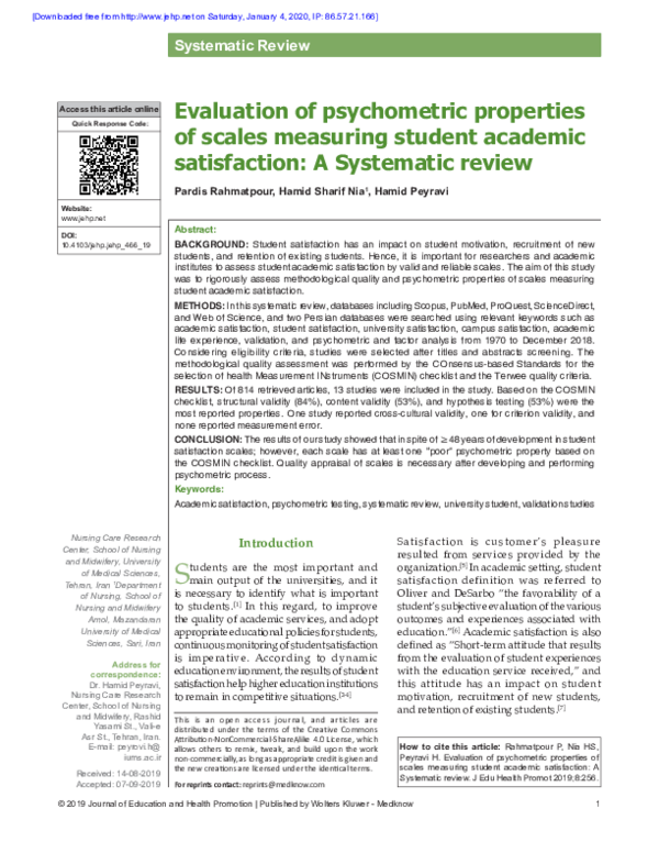(PDF) Evaluation of psychometric properties of scales measuring student ...