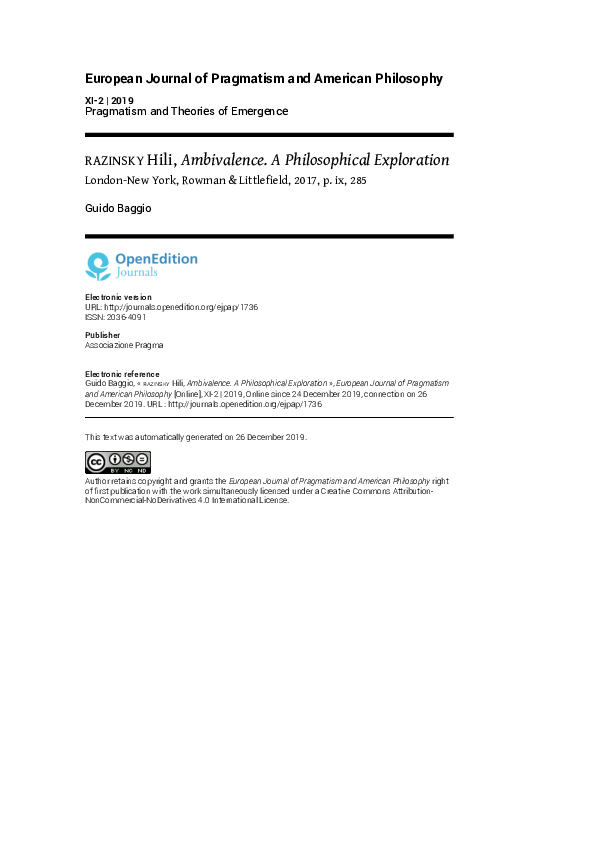 (PDF) Book Review: Razinsky Hili, Ambivalence. A Philosophical ...