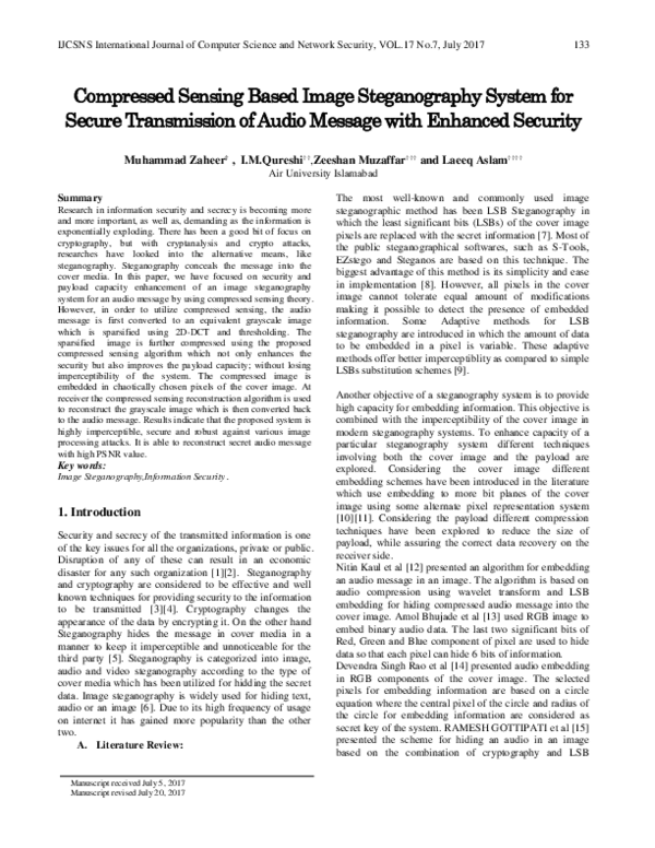 (PDF) Compressed Sensing Based Image Steganography System for Secure ...