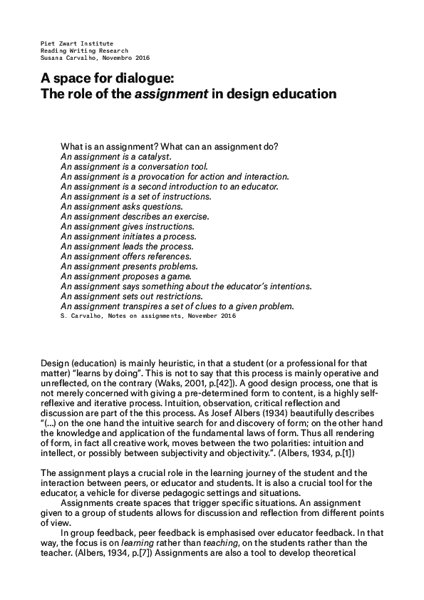 (PDF) A space for dialogue: The role of the assignment in design education