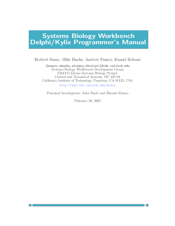 (PDF) Systems Biology Workbench Delphi/Kylix Programmer's Manual