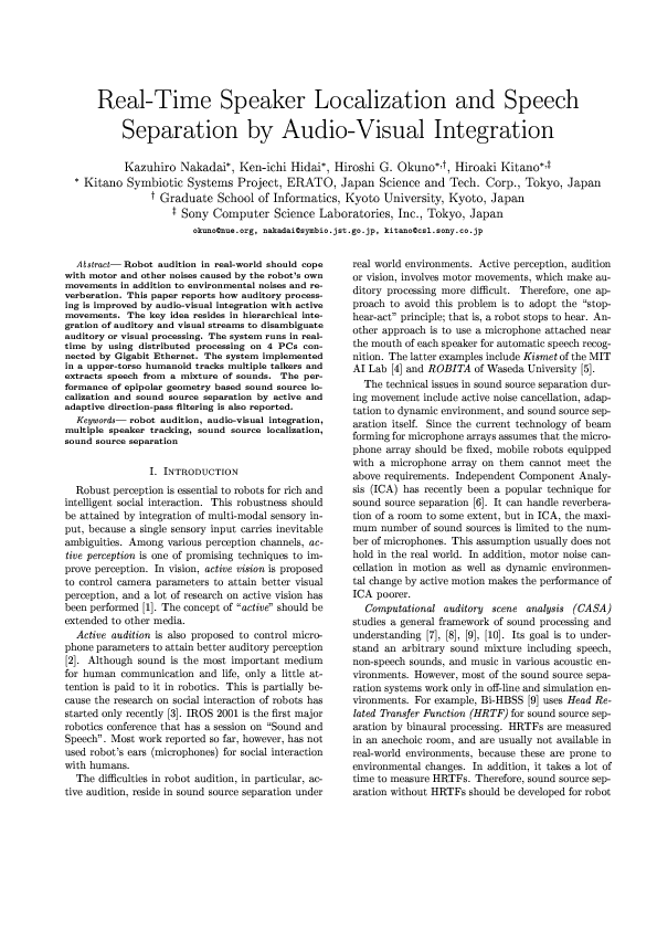 Pdf Real Time Speaker Localization And Speech Separation By Audio Visual Integration