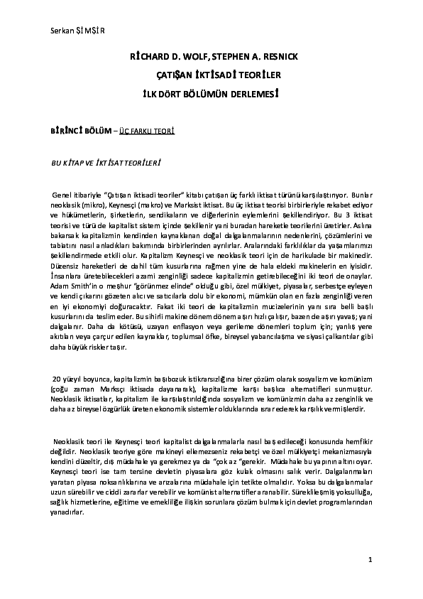 (PDF) RİCHARD D. WOLF, STEPHEN A. RESNICK-ÇATIŞAN İKTİSADİ TEORİLER ...