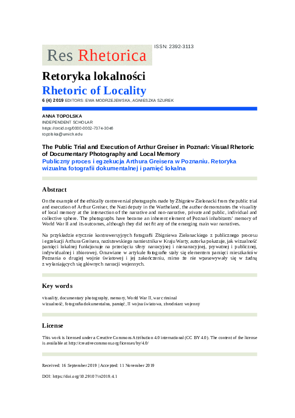 (PDF) The Public Trial and Execution of Arthur Greiser in Poznań ...