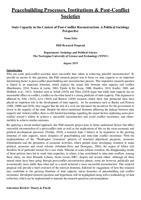 (PDF) Peacebuilding Processes, Institutions & Post-Conflict Societies ...