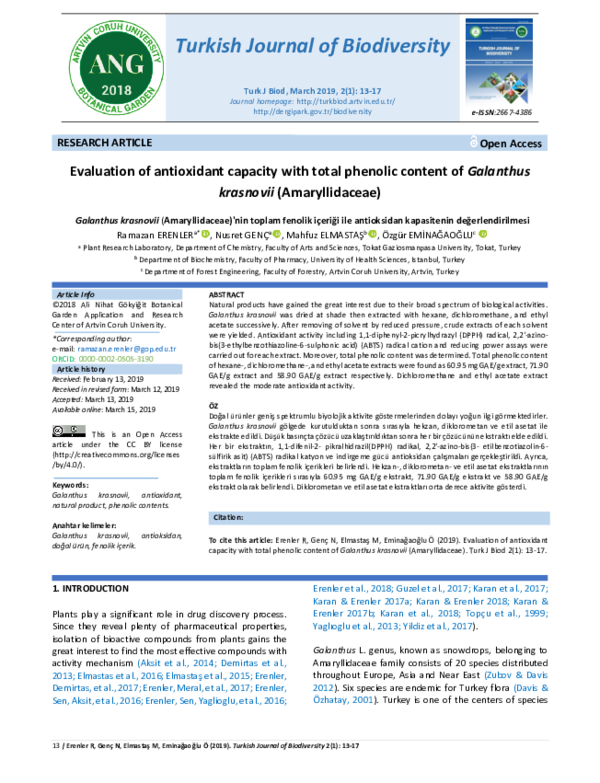 (PDF) Evaluation of antioxidant capacity with total phenolic content of Galanthus krasnovii ...
