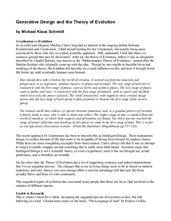 (PDF) Generative Design and the Theory of Evolution