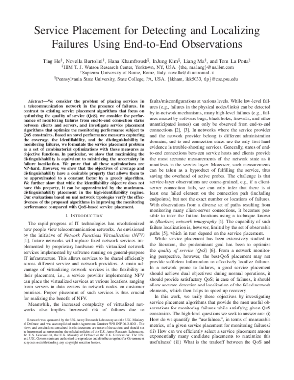 (PDF) Service Placement for Detecting and Localizing Failures Using End-to-End Observations