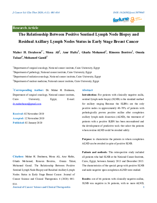 (PDF) The Relationship Between Positive Sentinel Lymph Node Biopsy and ...