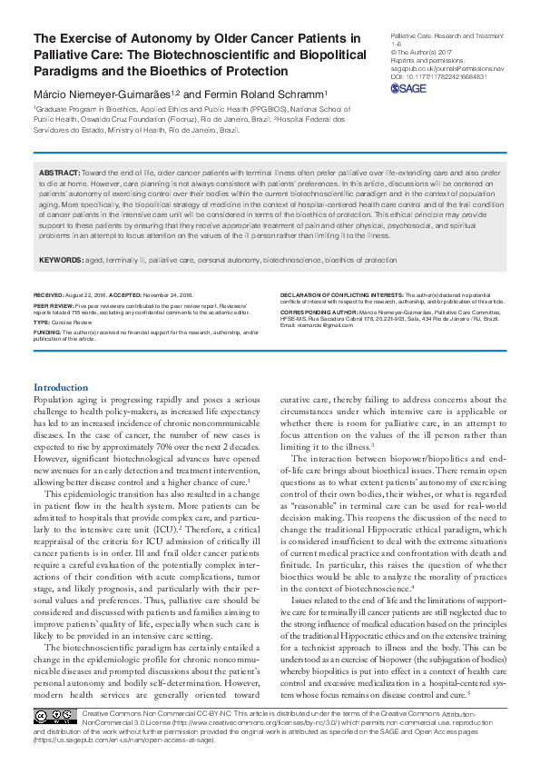 (PDF) The Exercise of Autonomy by Older Cancer Patients in Palliative ...