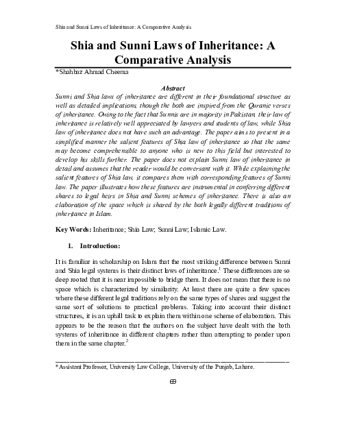 (PDF) Shia and Sunni Laws of Inheritance: A Comparative Analysis