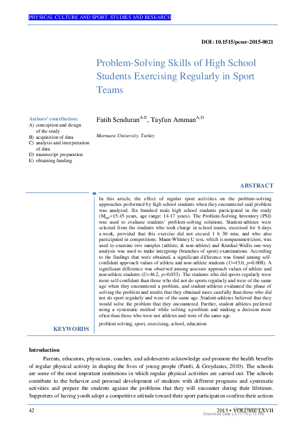 (PDF) Problem-Solving Skills of High School Students Exercising ...