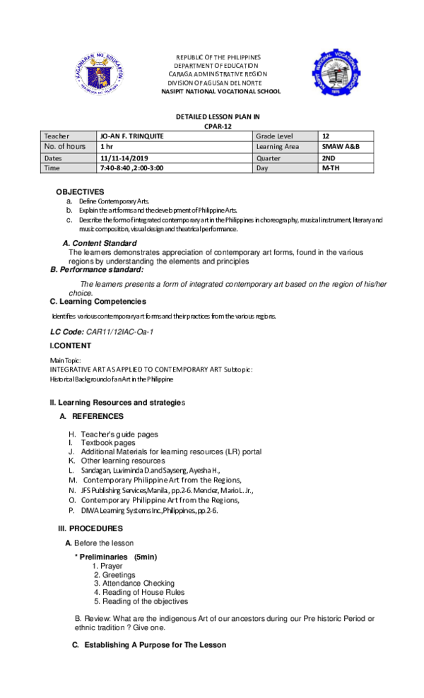 (DOC) REPUBLIC OF THE PHILIPPINES DEPARTMENT OF EDUCATION CARAGA ...