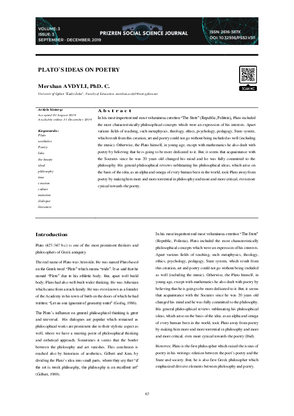 (PDF) PLATO`S IDEAS ON POETRY