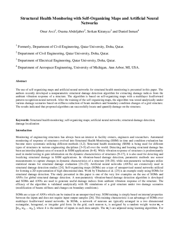 (PDF) Structural Health Monitoring with Self-Organizing Maps and Artificial Neural Networks