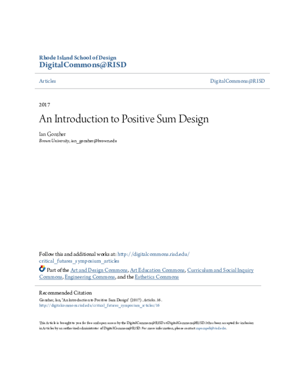(PDF) An Introduction to Positive Sum Design