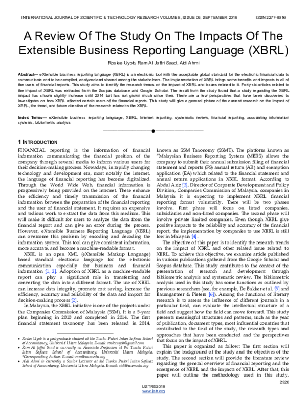 (PDF) A Review Of The Study On The Impacts Of The Extensible Business Reporting Language (XBRL)