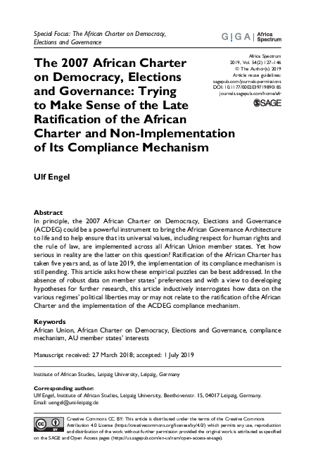 Pdf 2019 The 2007 African Charter On Democracy Elections And