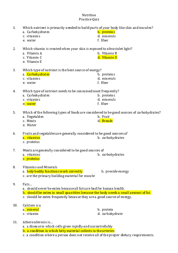 (DOC) Nutrition Practice Quiz