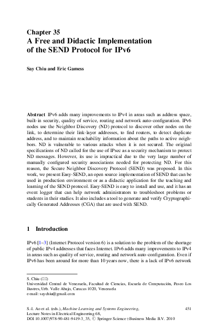 (PDF) A Free and Didactic Implementation of the SEND Protocol for IPv6