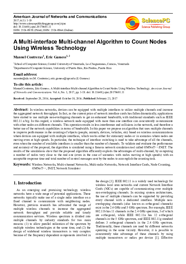 (PDF) A Multi-interface Multi-channel Algorithm to Count Nodes Using Wireless Technology