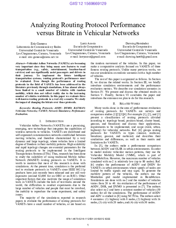 Pdf Analyzing Routing Protocol Performance Versus Bitrate In