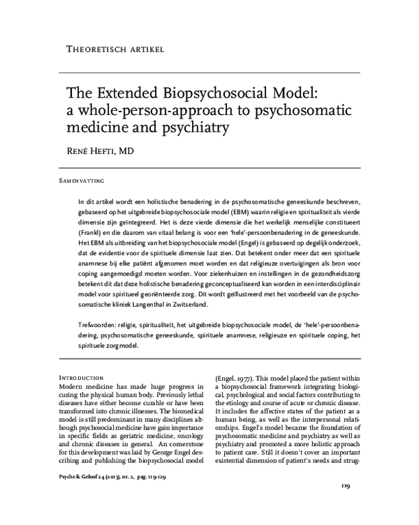 (PDF) The Extended Biopsychosocial Model: a whole-person-approach to ...