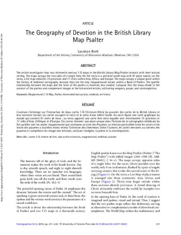 (PDF) The Geography of Devotion in the British Library Map Psalter