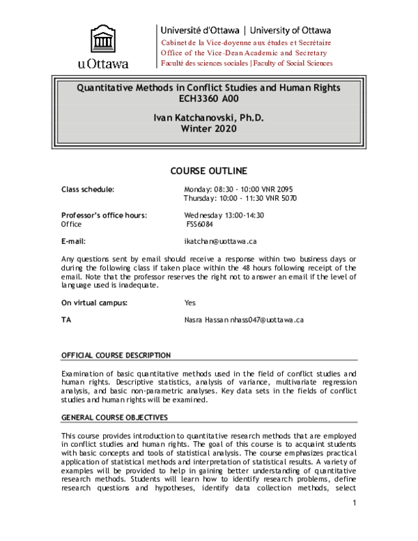 (PDF) Syllabus: Quantitative Methods in Conflict Studies and Human ... (PDF) Syllabus: Quantitative Methods in Conflict Studies and Human ...